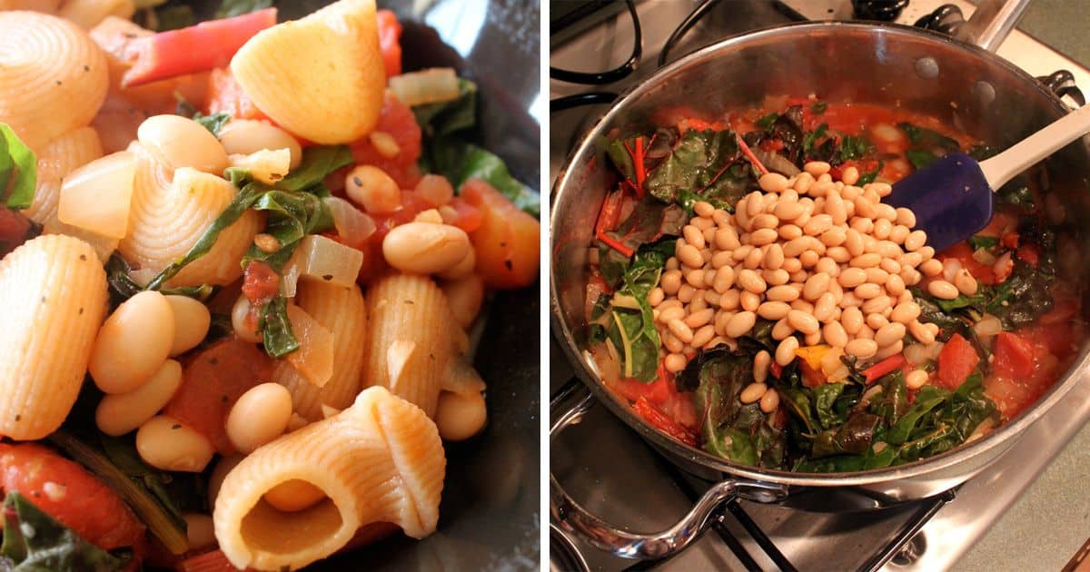 Whole Wheat Pasta with Rainbow Chard and White Beans - GreenLiteBites
