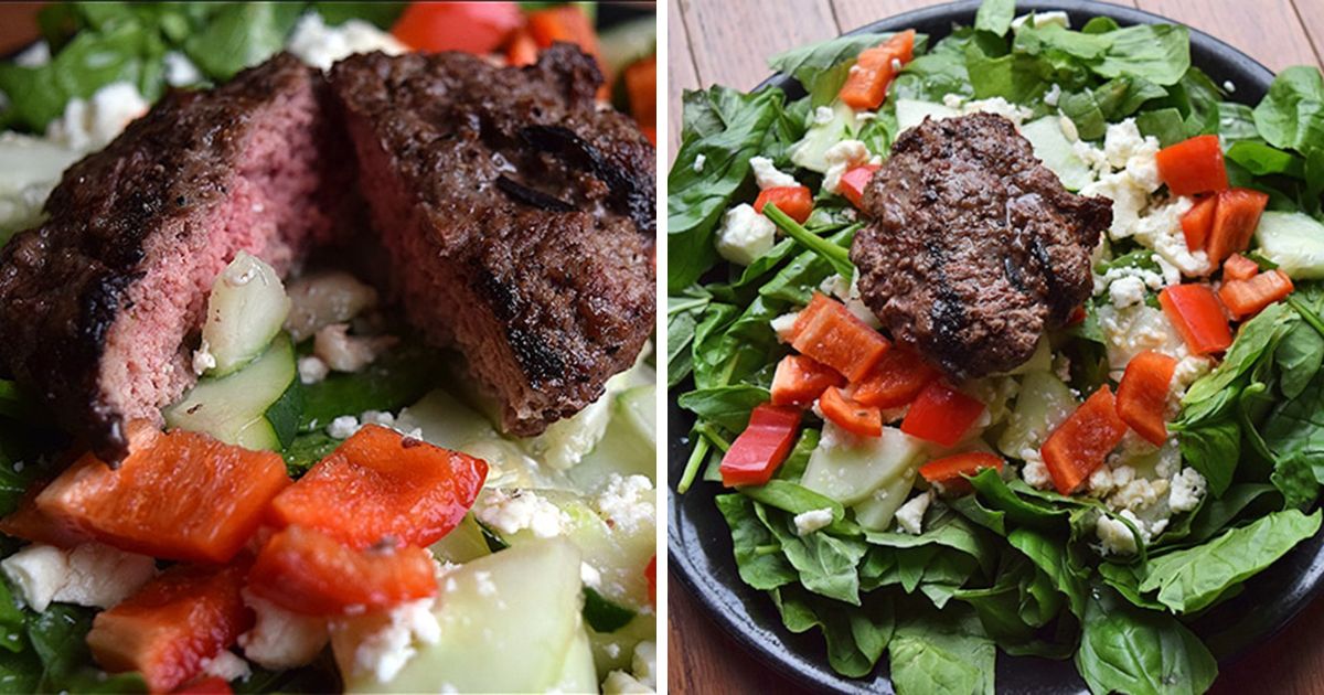 Burger Salad With Fresh Herbs and Feta - GreenLiteBites